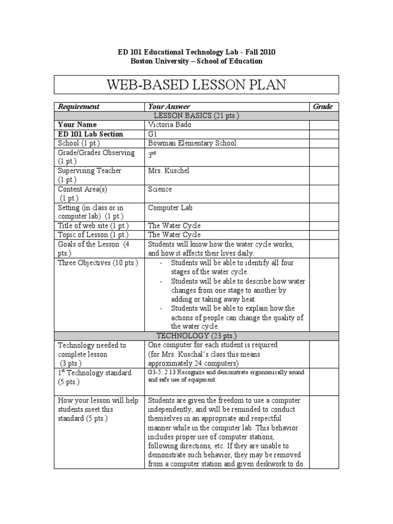 Web-Based Lesson Plan | PDF | Water | Worksheet