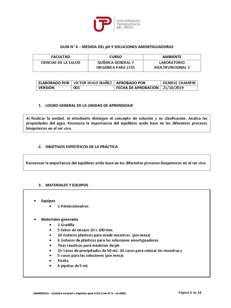 Guia N6 Medida Del PH y Soluciones Amortiguadoras | PDF | Ph | Ácido