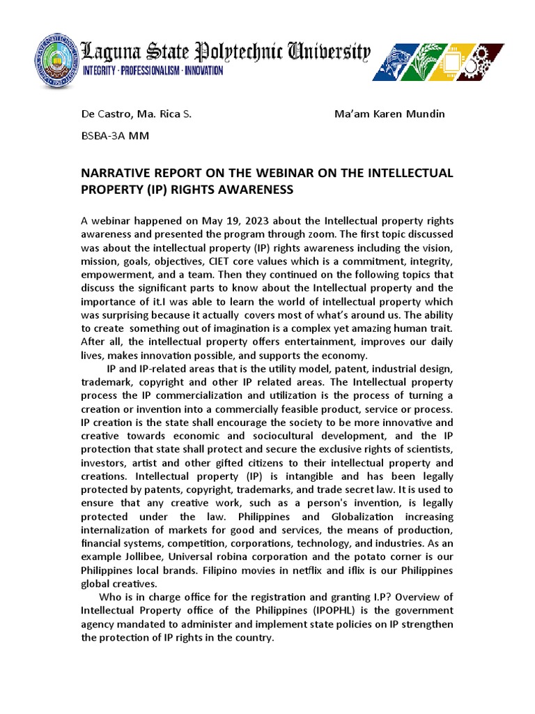 Narrative Report For IP Awareness Campaign | PDF | Intellectual ...