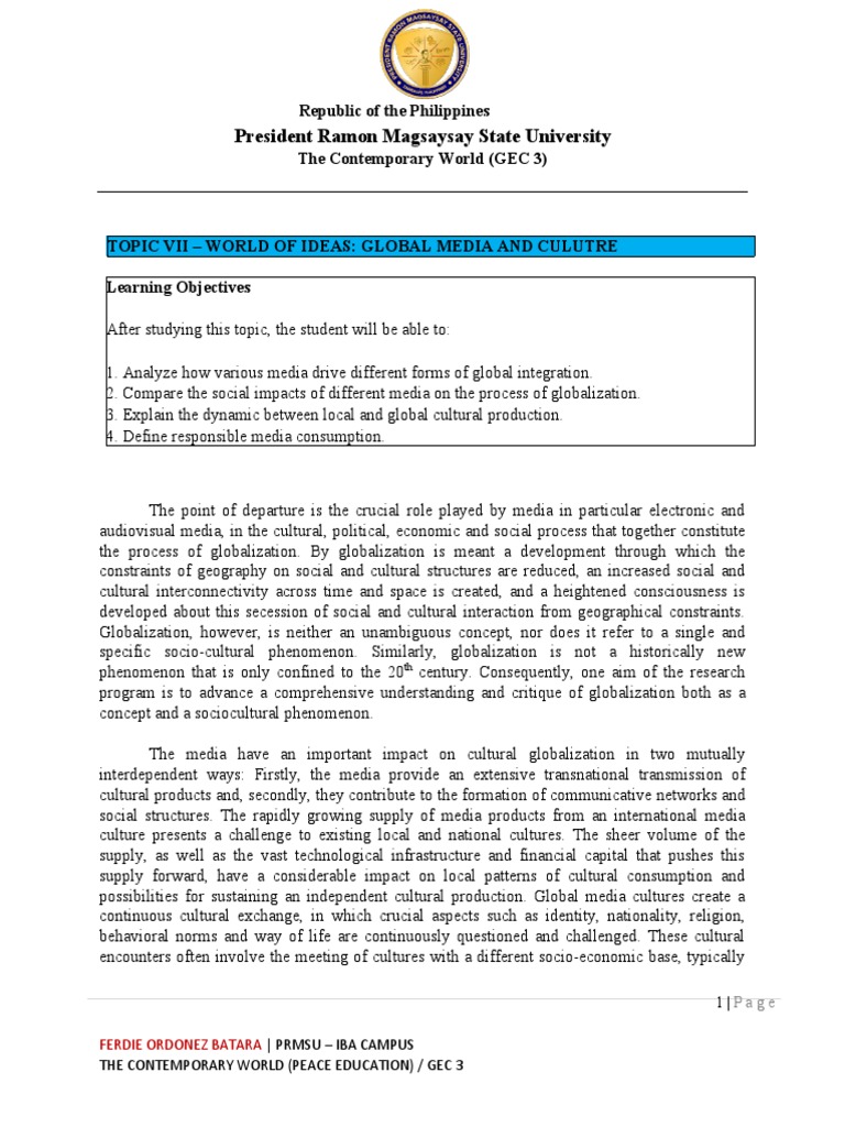 CW Module 7 | PDF | Mass Media | Globalization