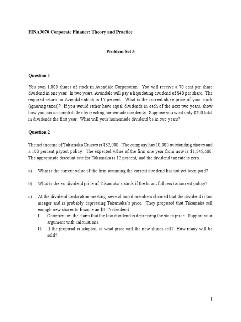 Problem Set 3 | PDF | Dividend | Stocks