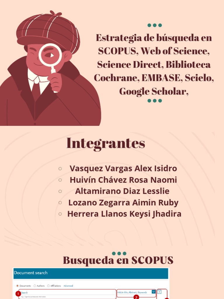 Estrategia de Búsqueda en SCOPUS, Web of Science, Science Direct, Biblioteca Cochrane, EMBASE ...