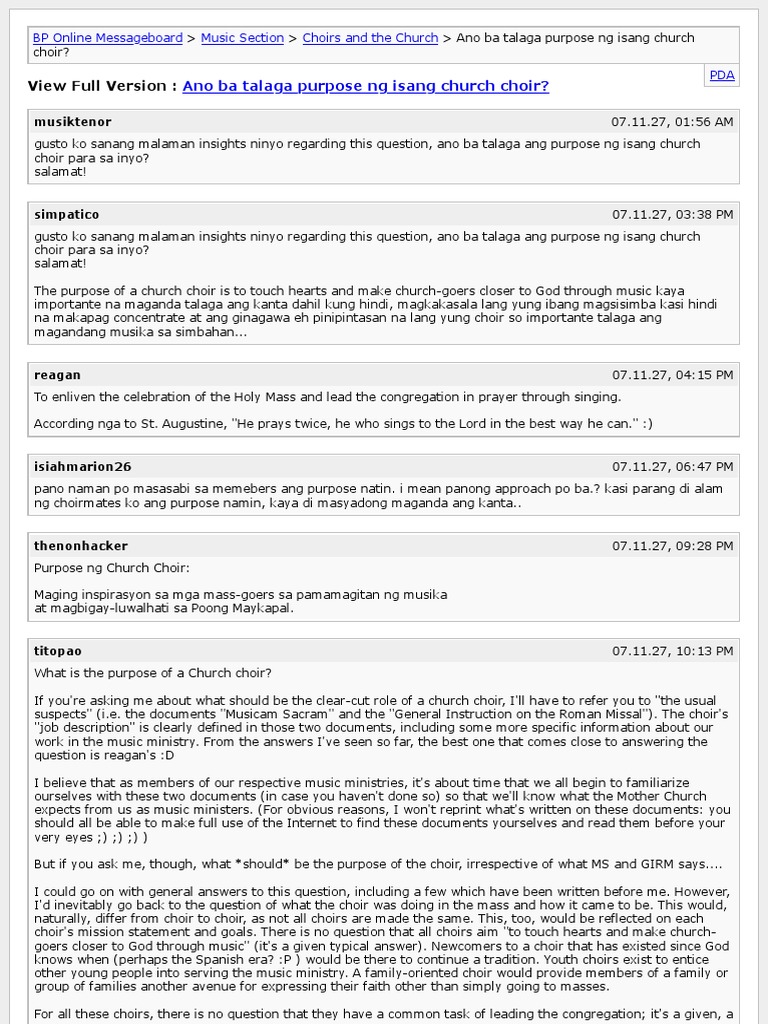 Ano Ba Talaga Purpose NG Isang Church Choir? (Archive) - BP Online ...