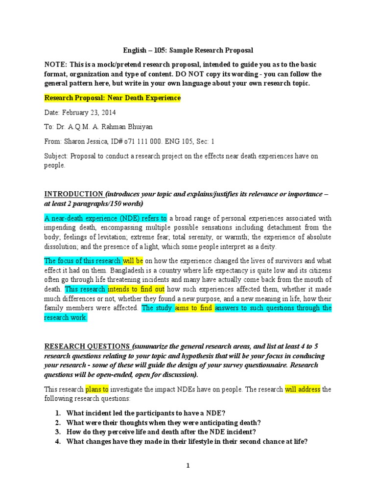 ENG 105 - Research Proposal Sample | PDF | Survey Methodology | Experience