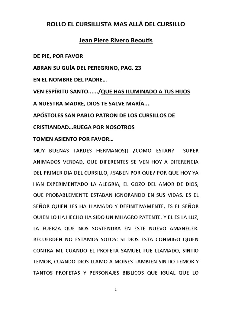 Rollo Cursillista Mas Alla de Los Cursillos-Jean Piere Rivero | PDF ...