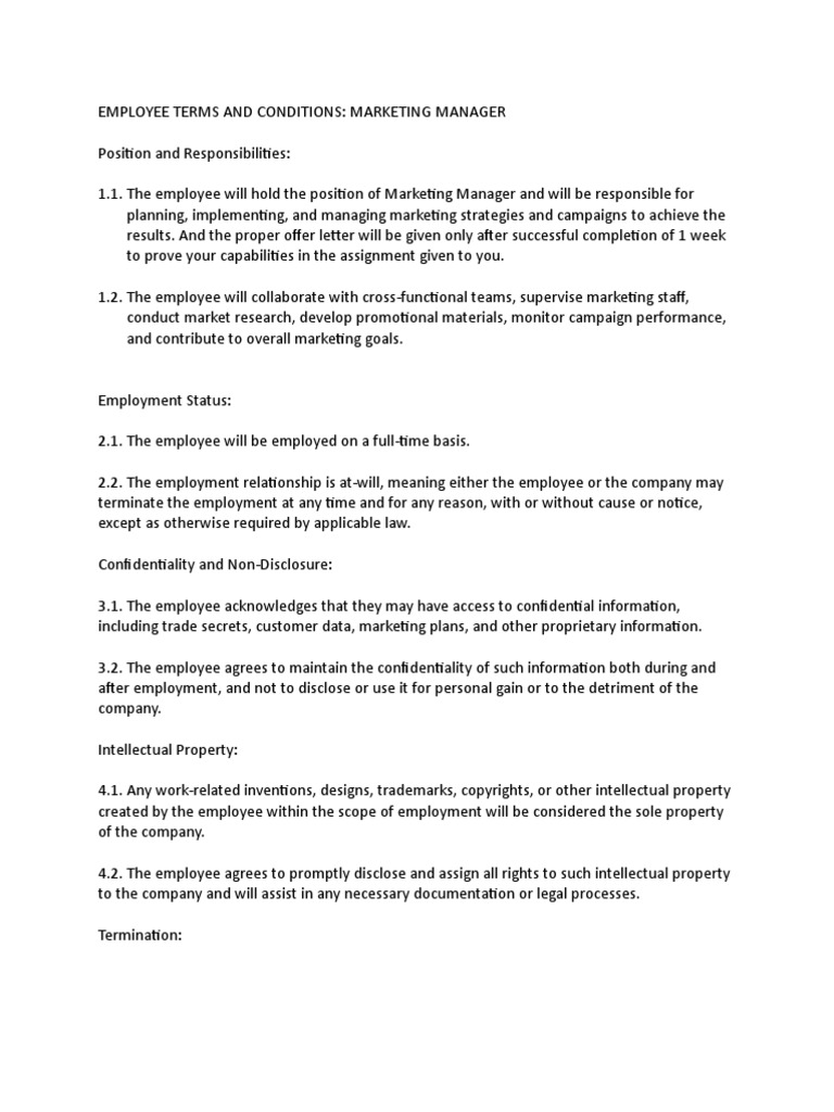 Employee Terms and Conditions | PDF | Employment | Trade Secret