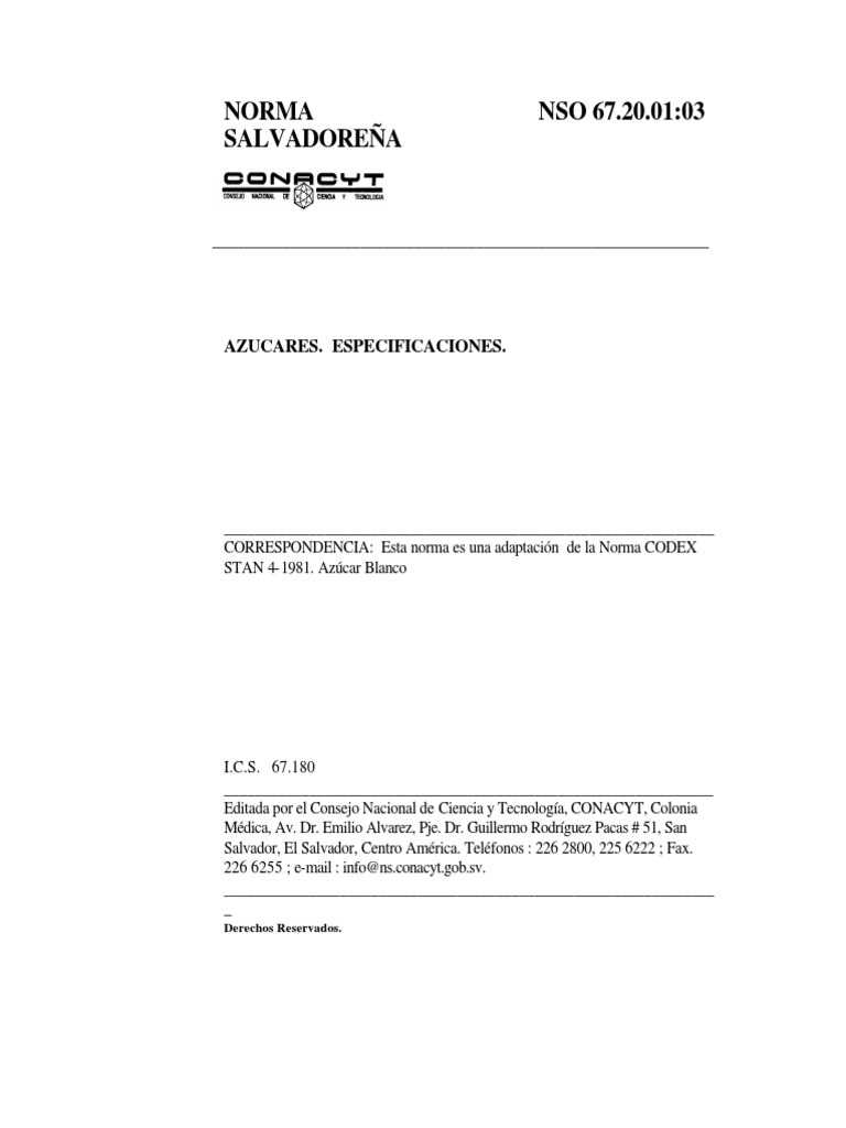 Norma Salvadoreña de Azúcar Fortificada | PDF | Azúcar | Dieta y nutrición