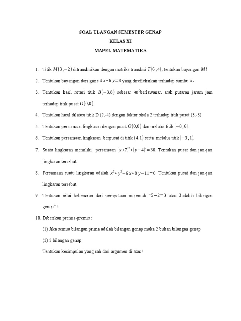 Soal Uas MTK Xi SMT Genap | PDF