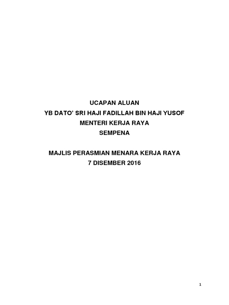Teks Ucapan YBM - PERASMIAN MENARA KKR | PDF