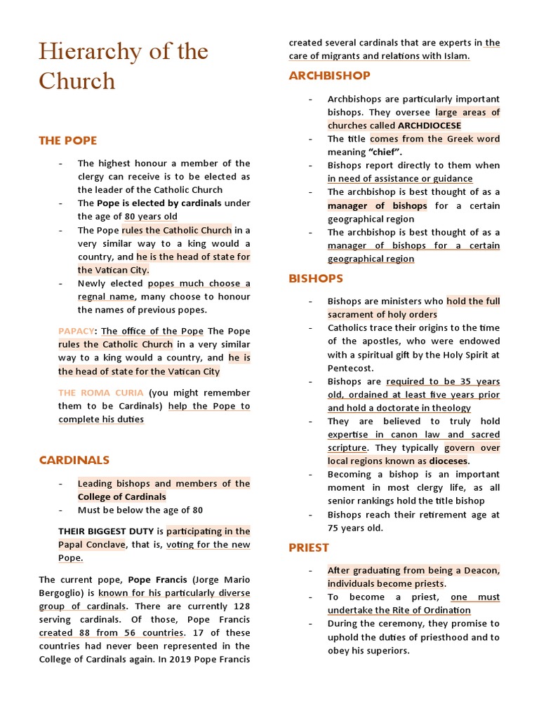 Hierarchy of The Church | PDF | Bishop | Catholic Church