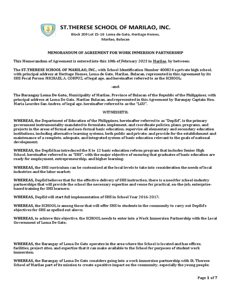 MOA-TEMPLATE - Barangay | PDF