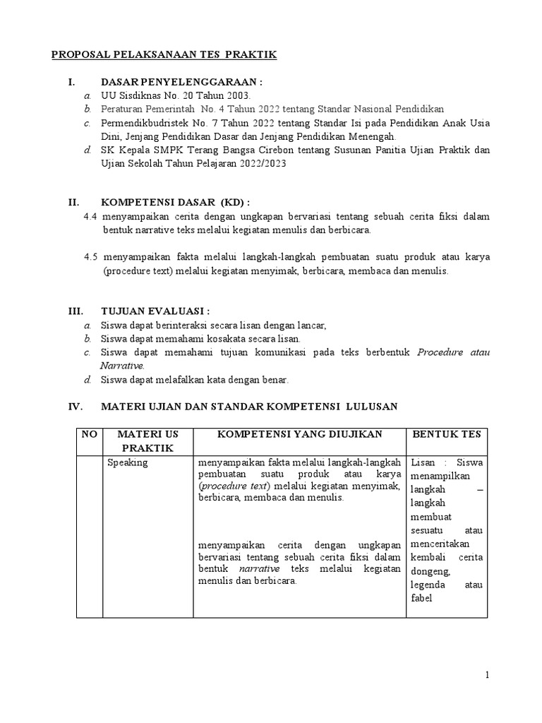Proposal Ujian Praktek Bahasa Inggris 2223 | PDF