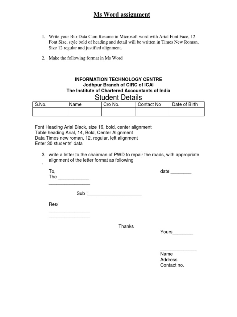 Word Assignment | PDF