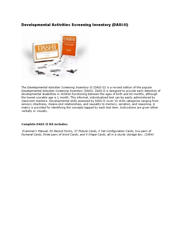 Developmental Activities Screening Inventory (DASI-II) | PDF