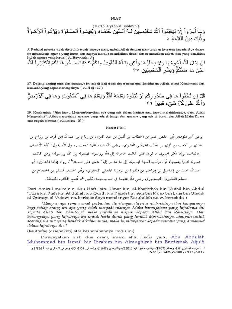 Hadits Niat dan Pentingnya Ikhlas | PDF