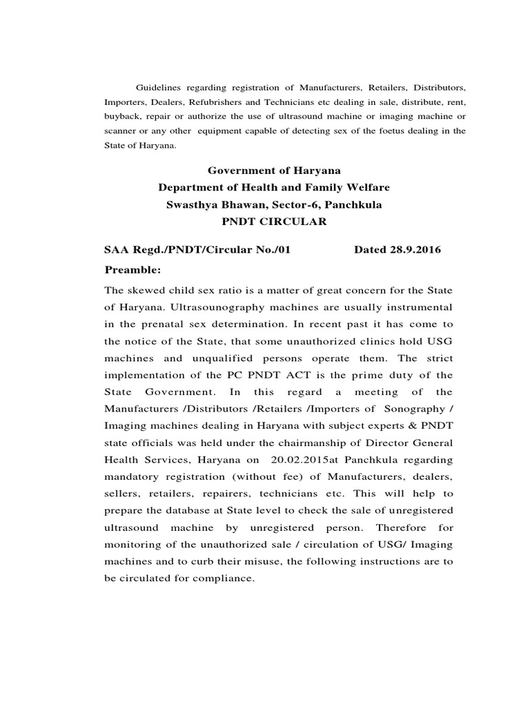 PNDT Registration Guidelines in Haryana | PDF