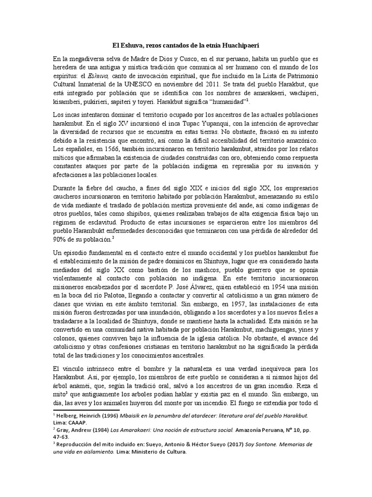 Eshuva - Harakmbut | PDF