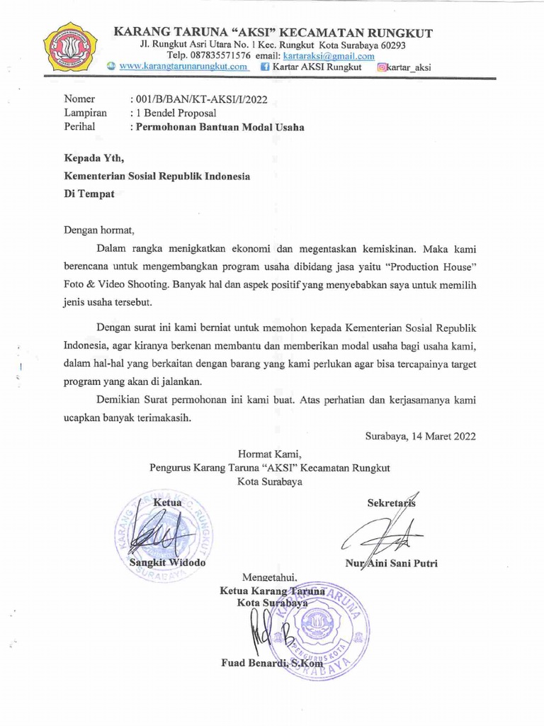 Permohonan Bantuan Modal Usaha | PDF