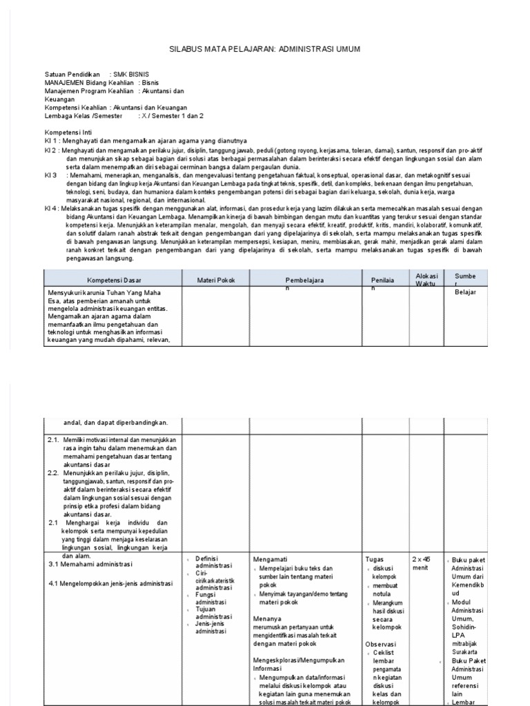 Silabus Administrasi Umum | PDF