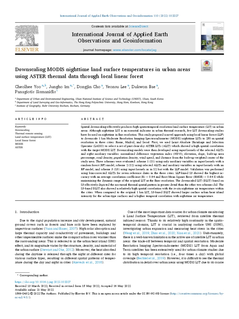 Downscaling Modis Nighttime Land Surface Temperatures In Urban Areas Using Aster Thermal Data