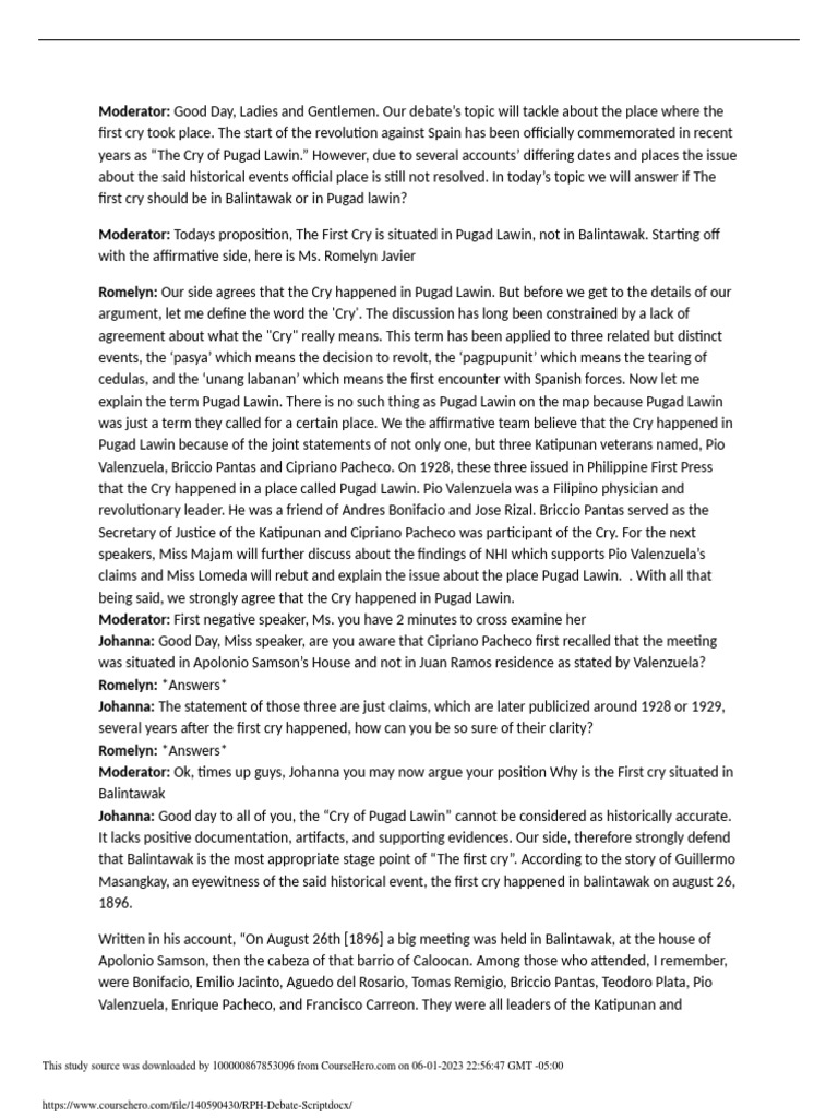 RPH Debate Script | PDF | Philippines | Metro Manila