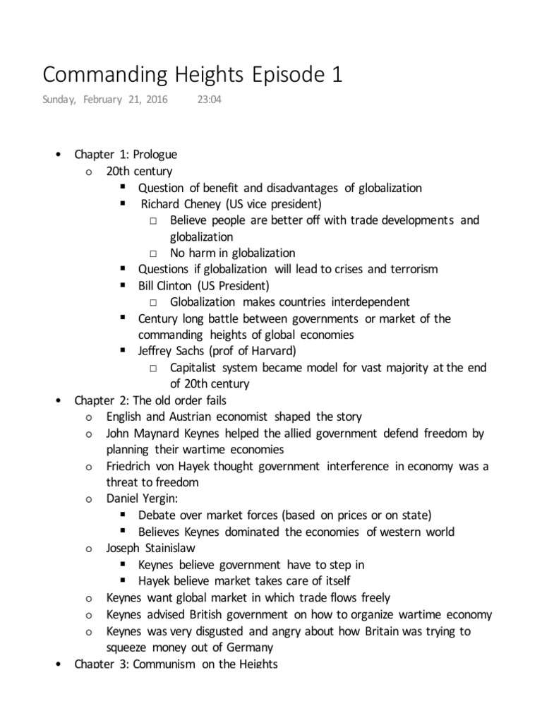 Commanding Heights Episode 1 | PDF | John Maynard Keynes | Friedrich Hayek