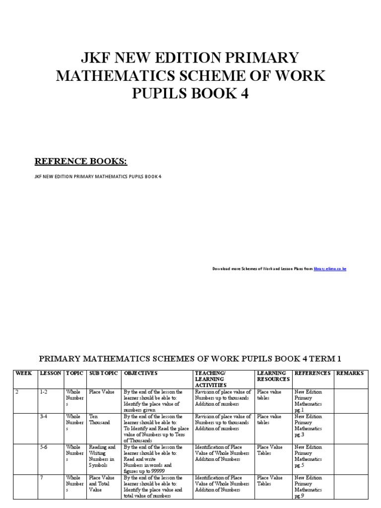 JKF - Primary Mathematics - Pupils Book 4 - Schemes of Work - V5 | PDF | Multiplication ...