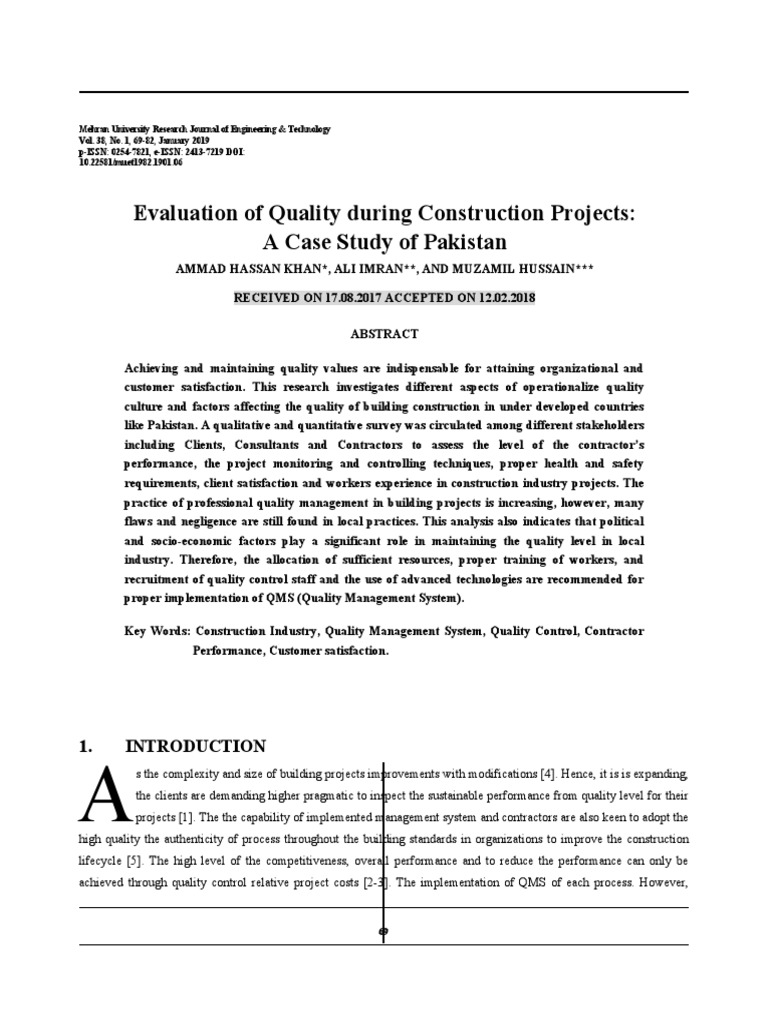 Quality Evaluation in Pakistan's Construction | PDF | Art
