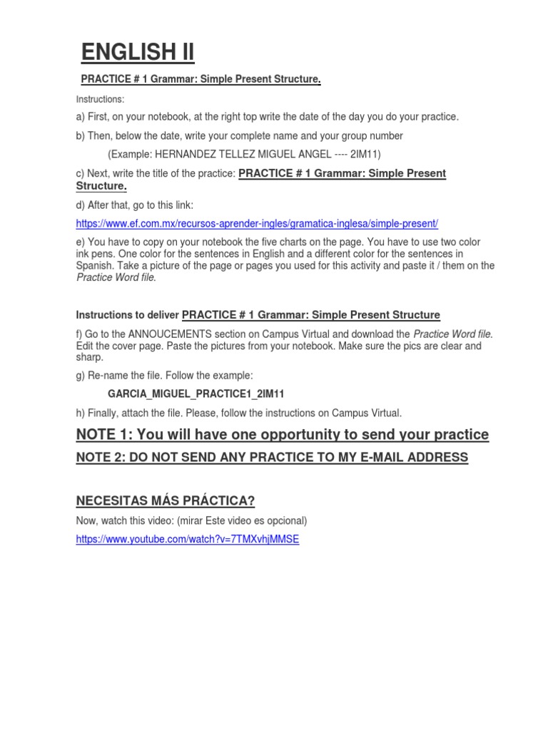 ENGLISH II_PRACTICE 1 | PDF