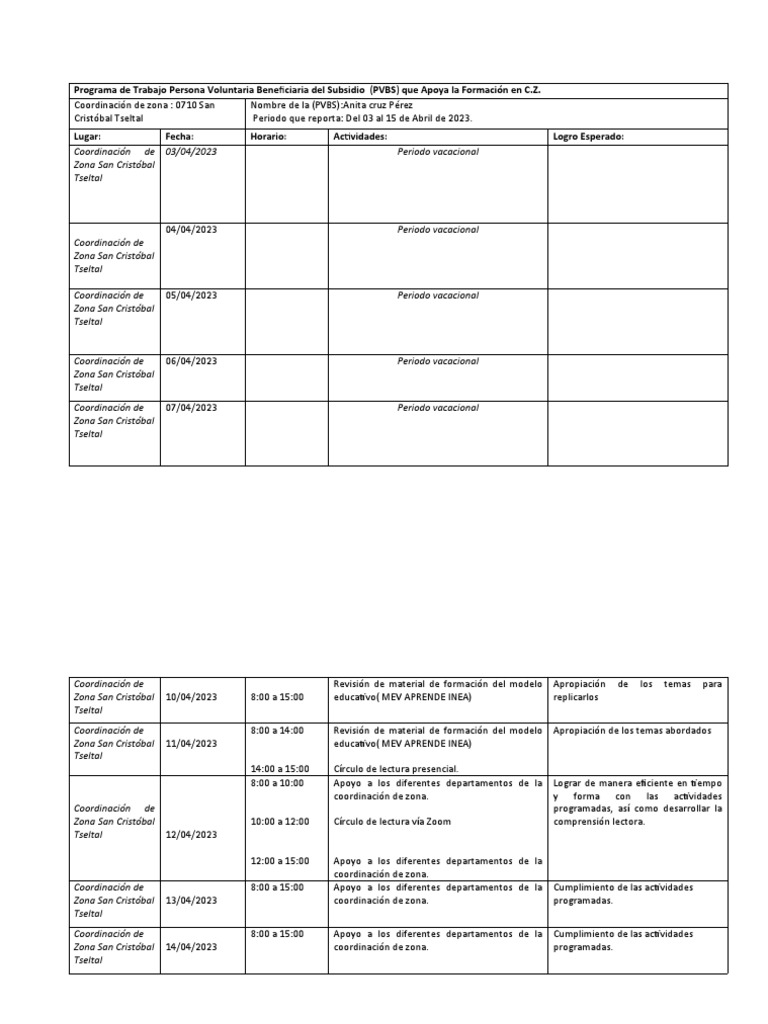 Ana Formato de Planeación PVBS | PDF | Aprendizaje