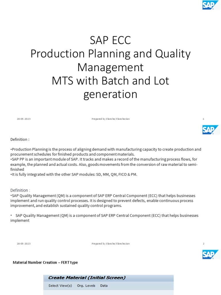 Sap Ecc Production Planning and Quality Management MTS With Batch and ...