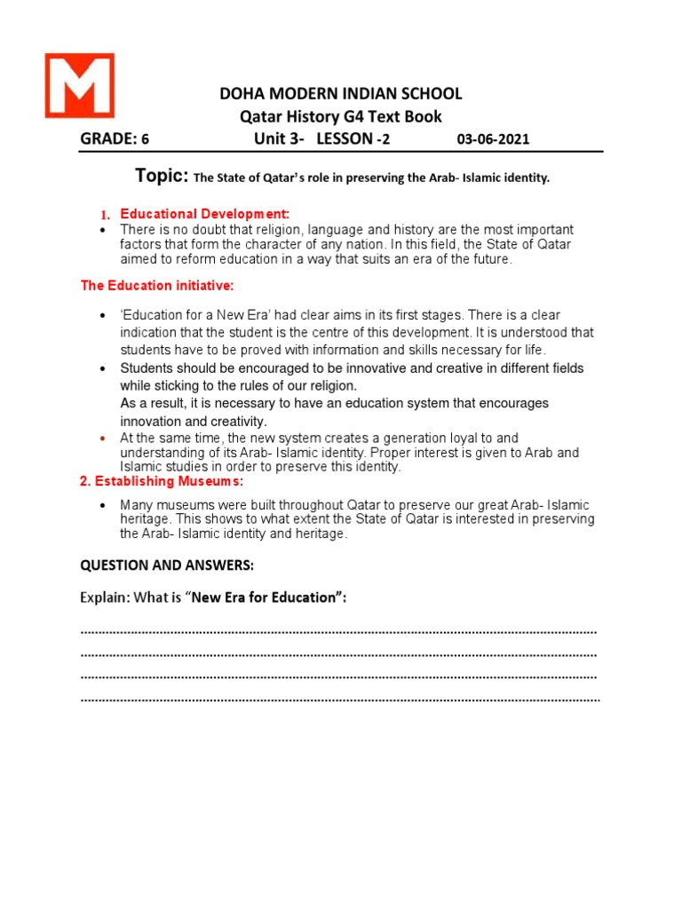 Grade 6 Qatar History Notes | PDF