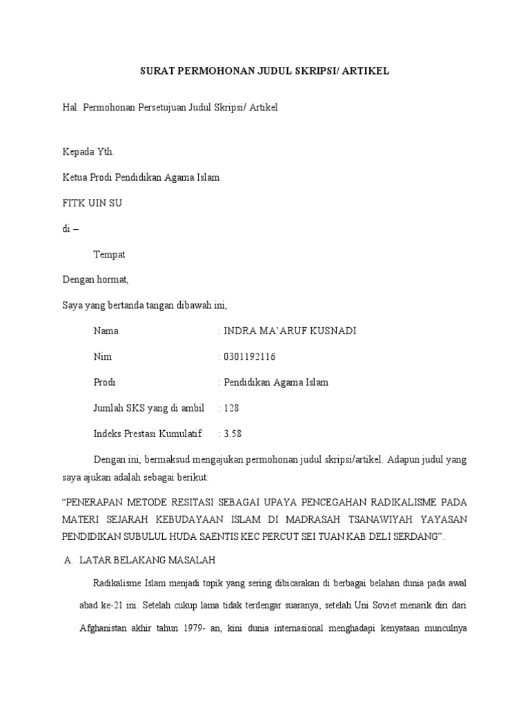 Surat Permohonan Judul Skripsi | PDF