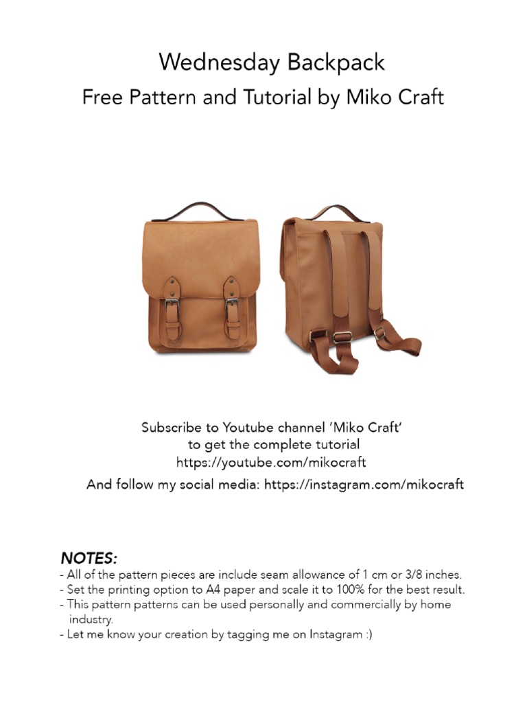 Wednesday Backpack - Free Tutorial and Pattern by Miko Craft | PDF