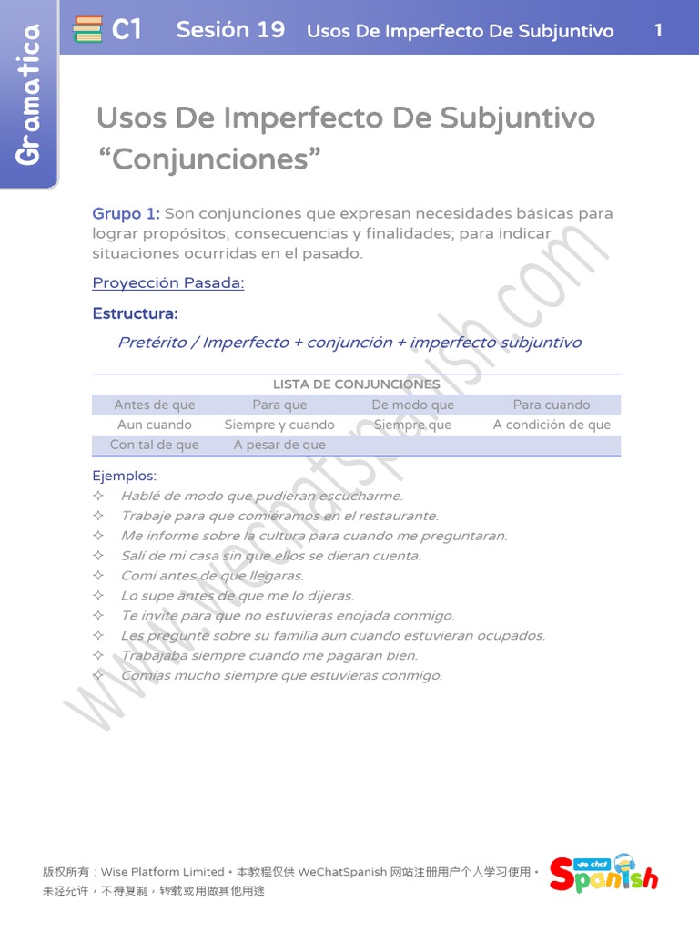 Usos de Imperfecto de Subjuntivo "Conjunciones": Grupo 1 | PDF