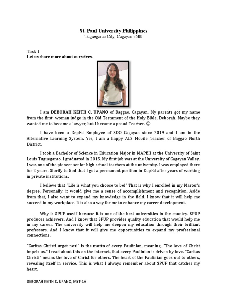 Deborah Keith C. Upano-Mst1a | PDF | Jesus | Paul The Apostle