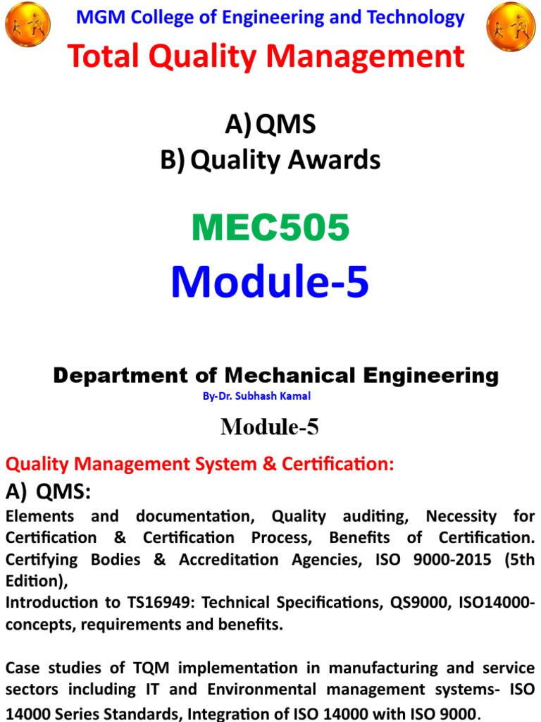 Module - 5 TQM (Mgmcet) Final | PDF | Audit | Quality Management