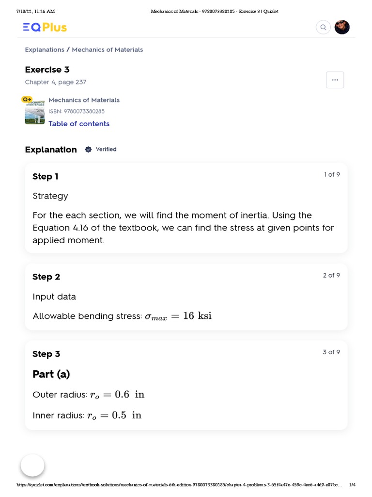Mechanics of Materials - 9780073380285 - Exercise | PDF