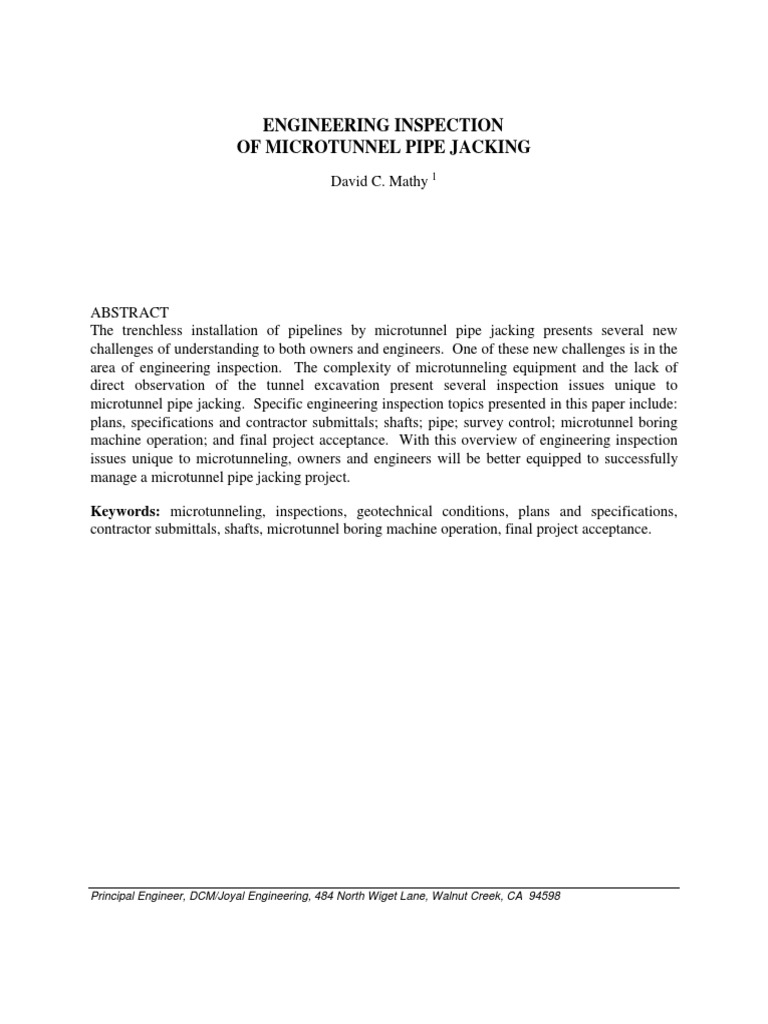 Engineering Inspection of Microtunnel Pipe Jacking | PDF | Plumbing | Tunnel