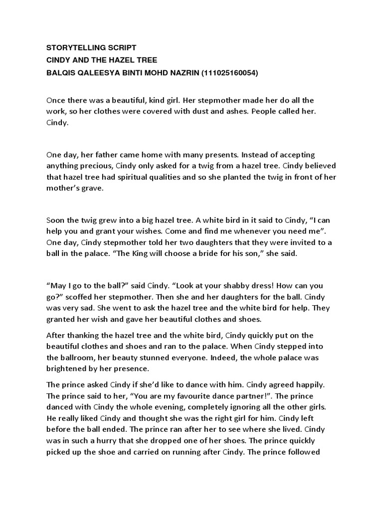 CINDY AND HAZEL TREE 1 - STORYTELLING SCRIPT | PDF