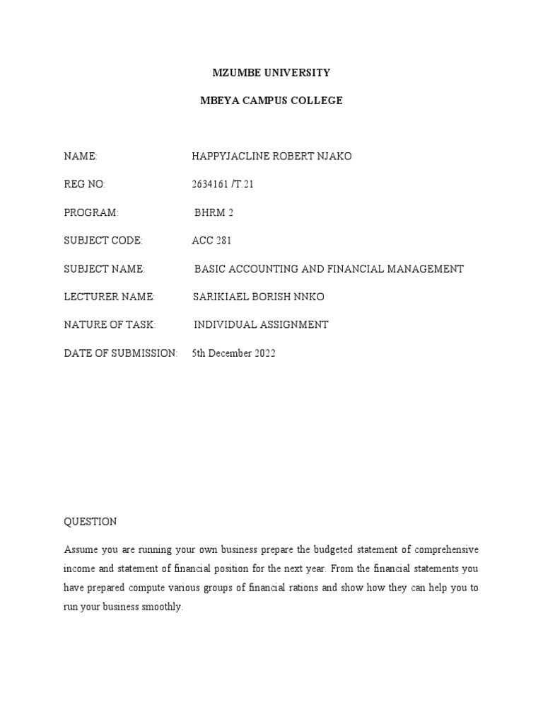 Happyjacline Robert Njako Acc128 BHRM 2 | PDF | Balance Sheet | Income ...