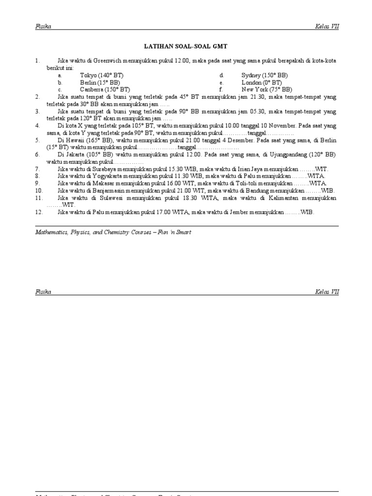 Fisika Kelas VII: Latihan Soal-Soal GMT | PDF