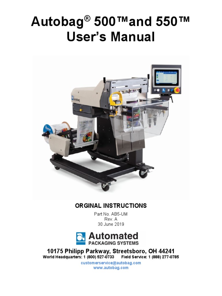 Autobag 500 and 550 User Manual ENGLISH | PDF | Safety | User Interface