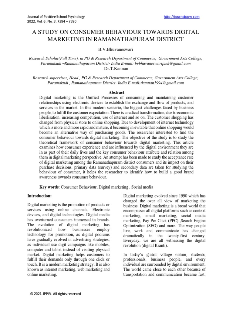 A Study On Consumer Behaviour Towards Digital Marketing In