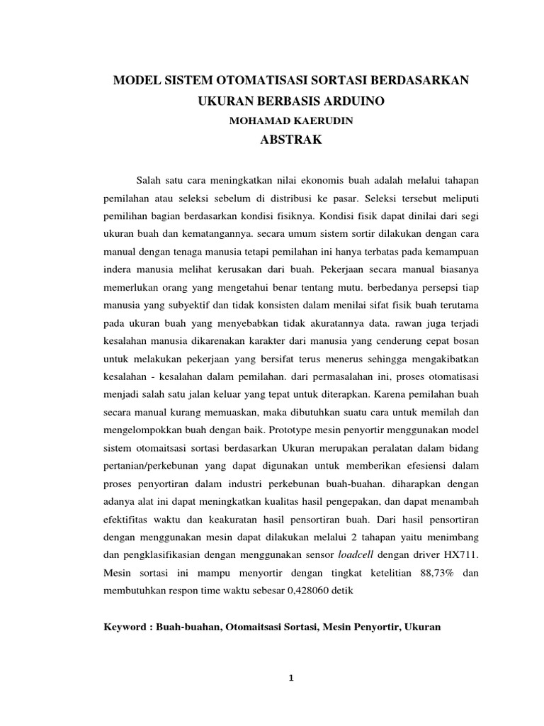 Model Sistem Otomatisasi Sortasi Berdasarkan Berat Berbasis Arduino Uno ...
