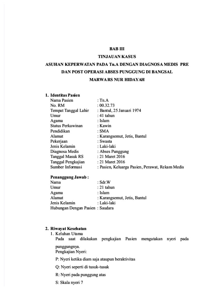 PDF Bab 3 Askep Pre Dan Post Op Abses Punggung Compress | PDF