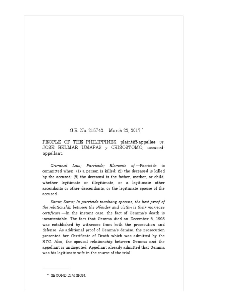 Supreme Court Ruling on Parricide Case | PDF