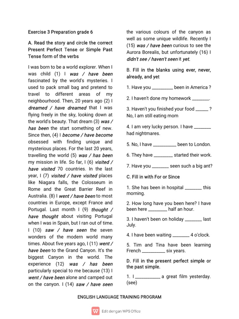 Exercise 3 Preparation Grade 6 | PDF
