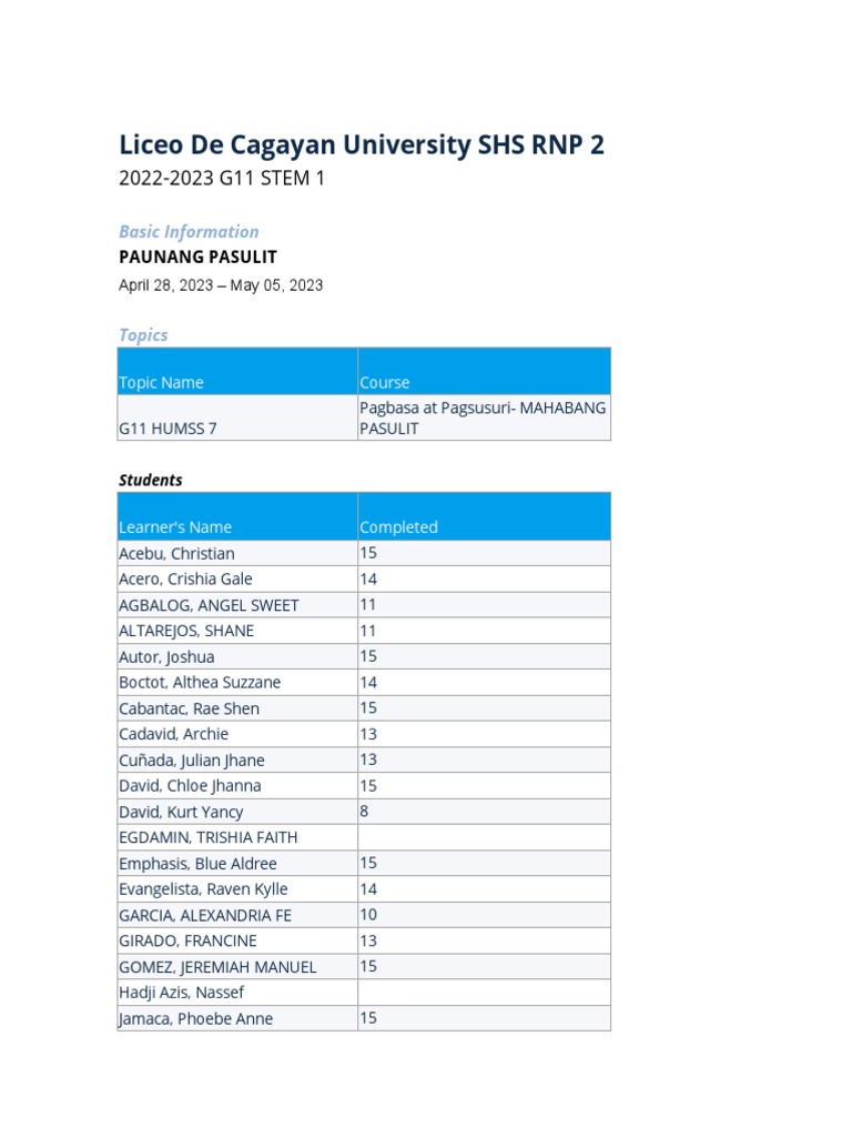 Paunang Pasulit Stem1 | PDF