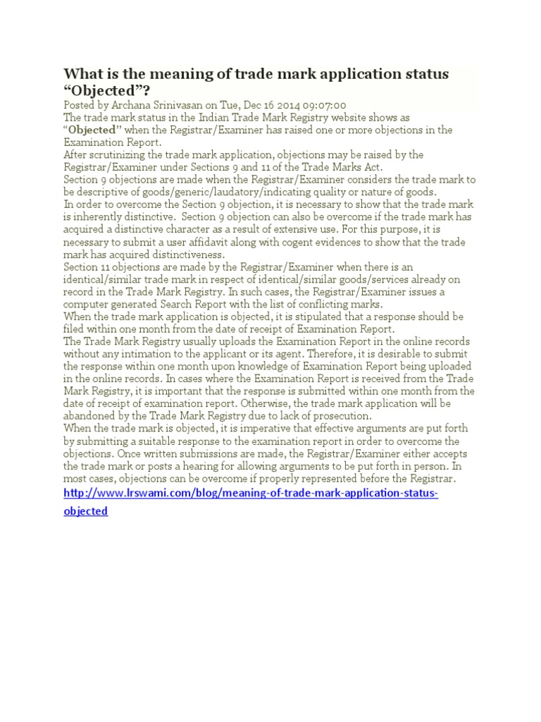 What Is The Meaning of Trade Mark Application Status | PDF | Trademark